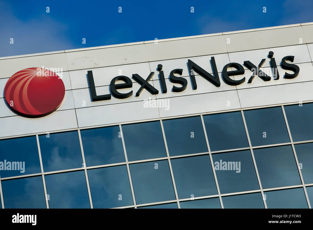 A logo sign outside of a facility occupied by LexisNexis in North York ...