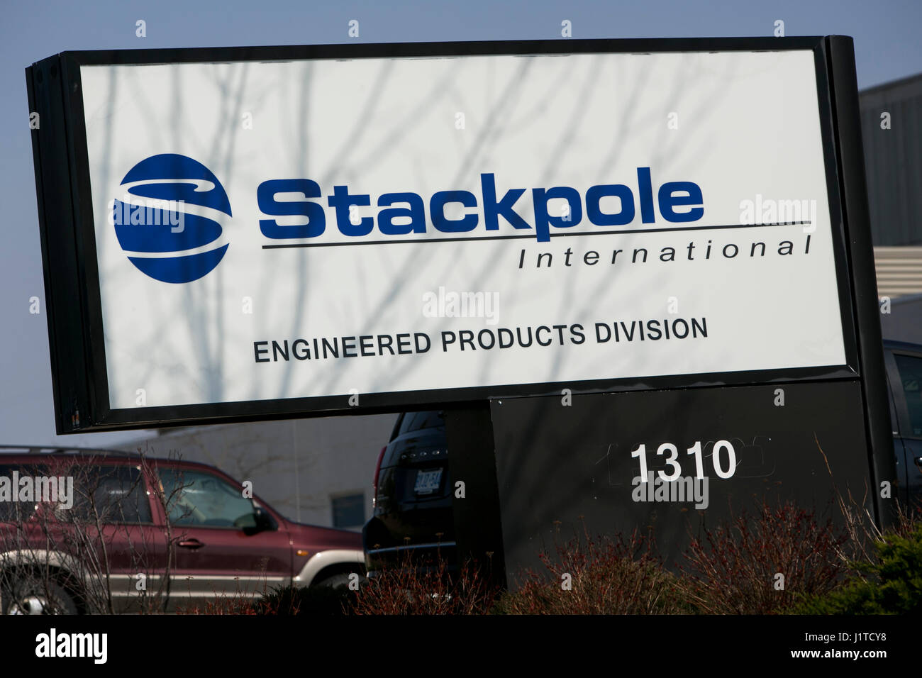 A logo sign outside of the headquarters of Stackpole International in ...