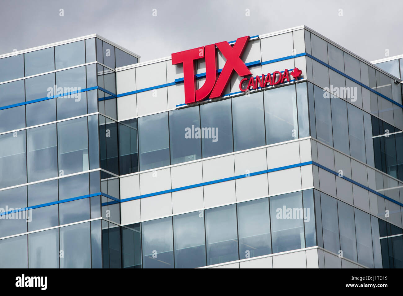 A logo sign outside of the Canadian headquarters of the TJX Companies ...