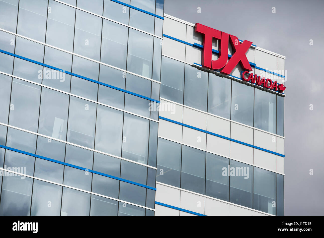 A logo sign outside of the Canadian headquarters of the TJX Companies ...