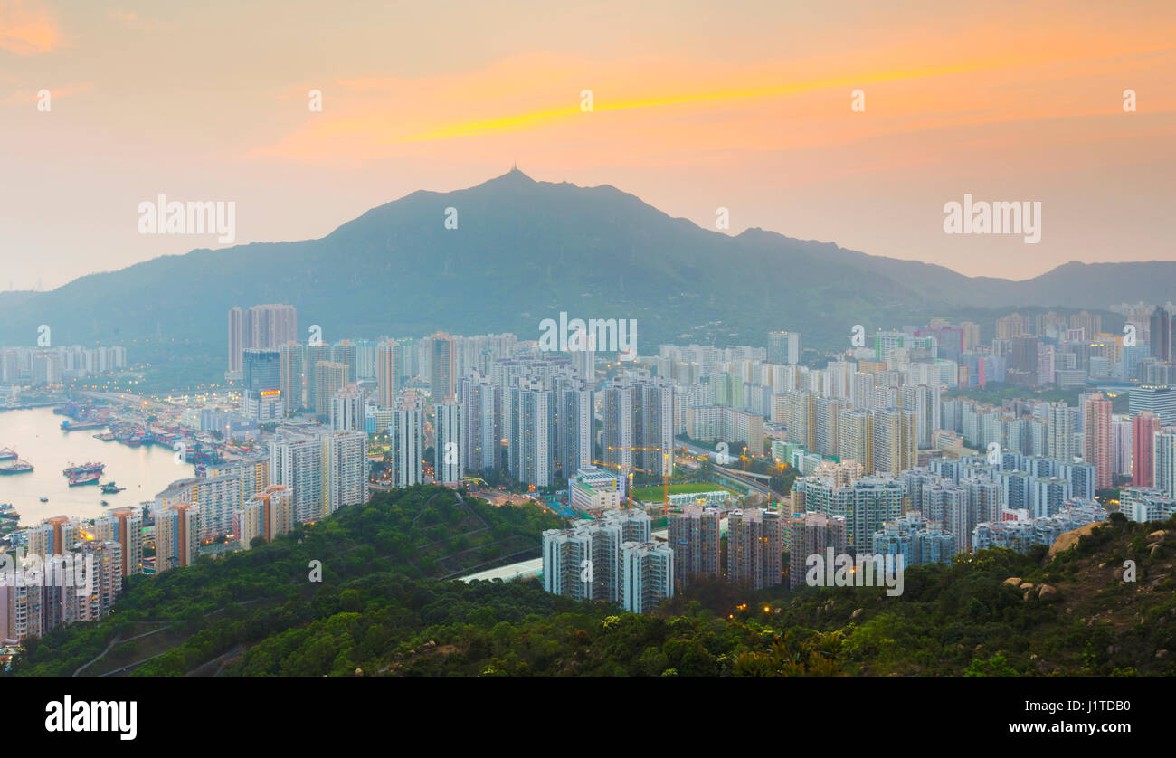Hong Kong Tuen Mun downtown at sunset Stock Photo - Alamy
