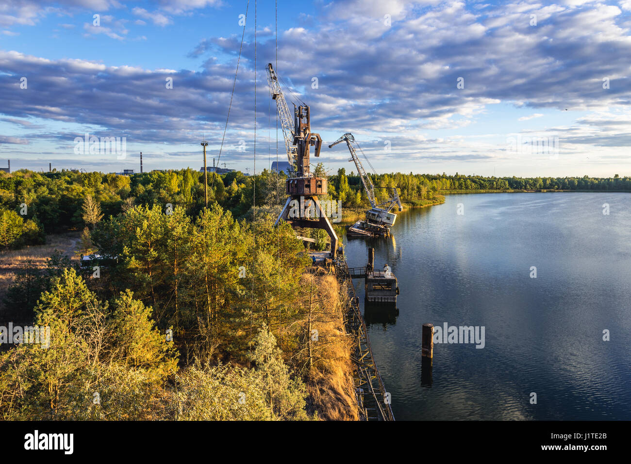 Old port cranes of Yanov Backwater in Chernobyl Nuclear Power Plant ...