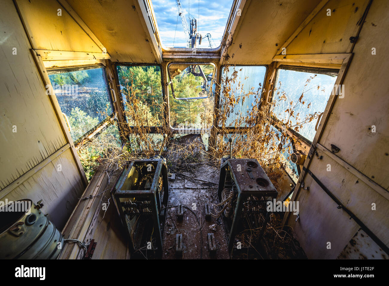 Inside the cabin of port crane over Yanov Backwater in Chernobyl ...