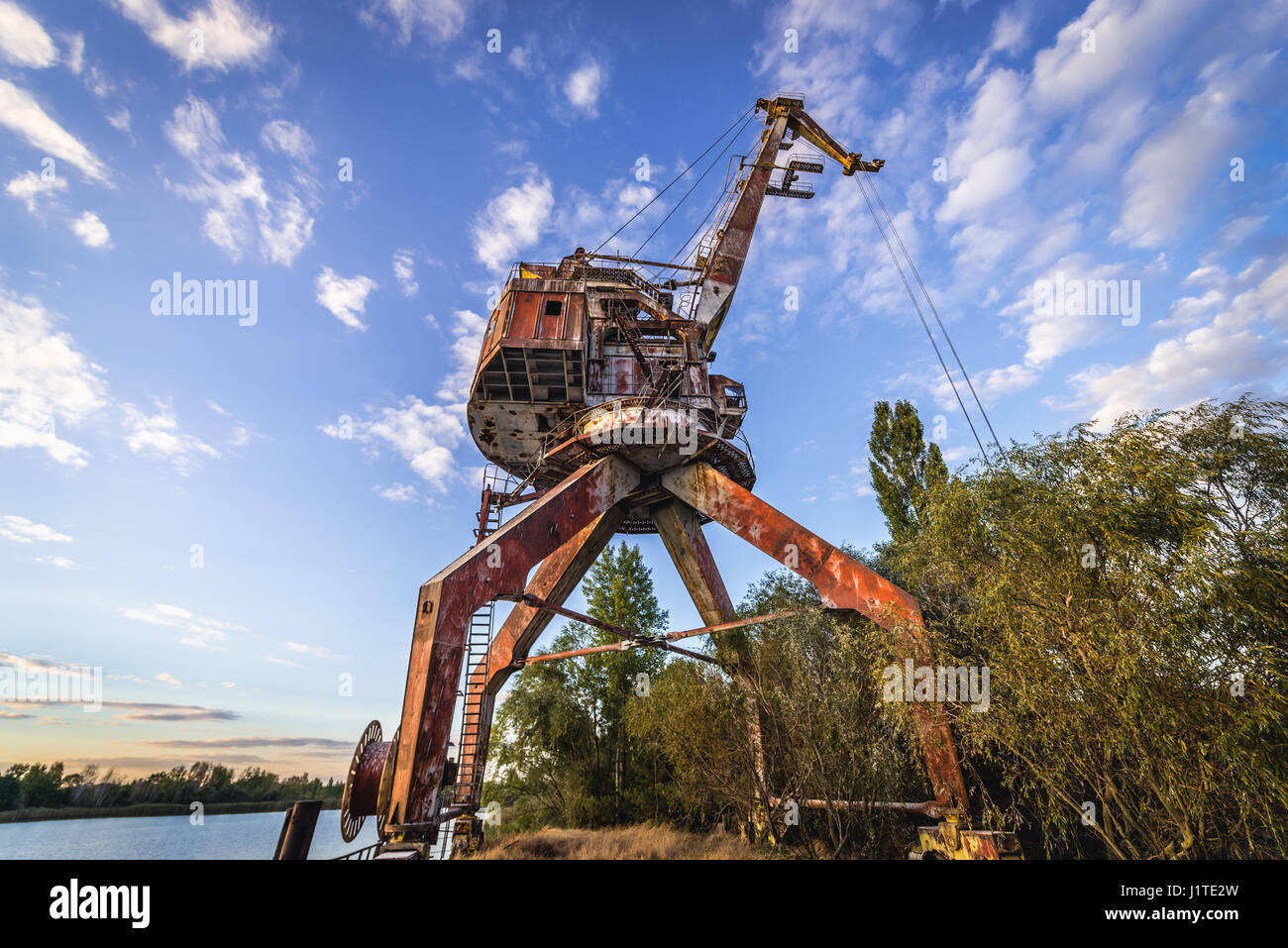 Old port crane over Yanov Backwater in Chernobyl Nuclear Power Plant ...