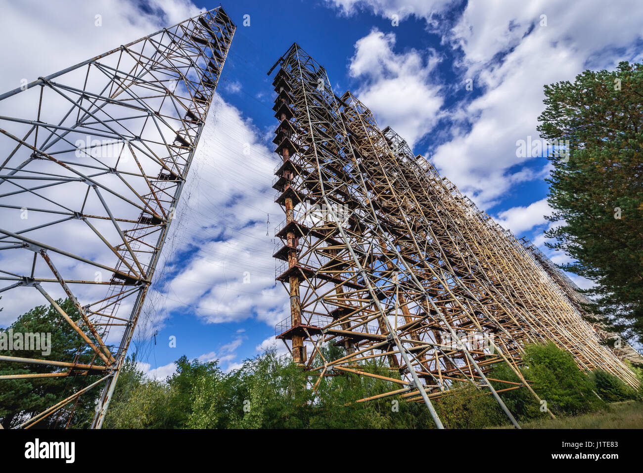 Ground view of old Soviet radar system called Duga near Cherobyl town ...