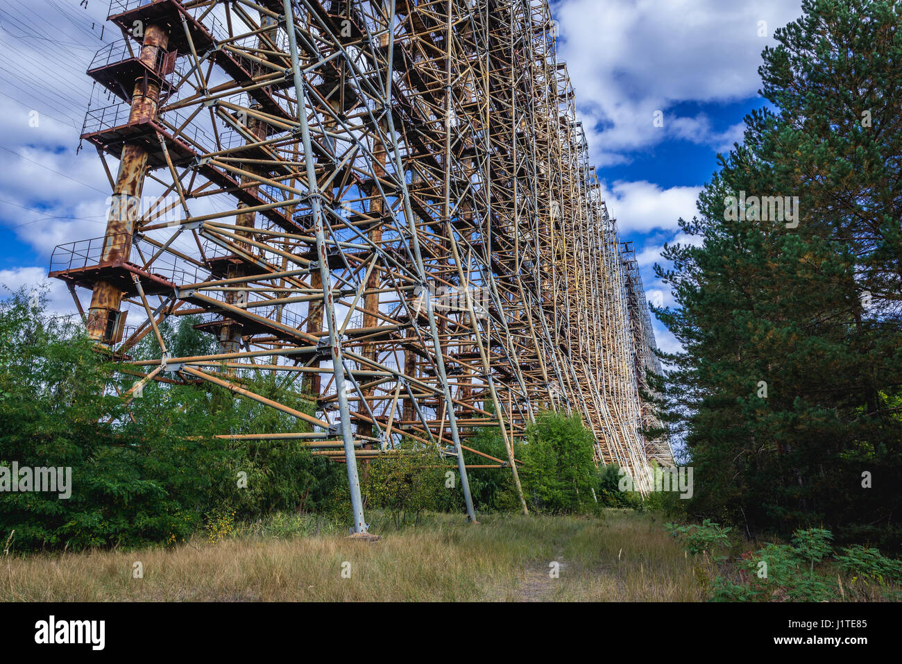 Ground view of old Soviet radar system called Duga near Cherobyl town ...