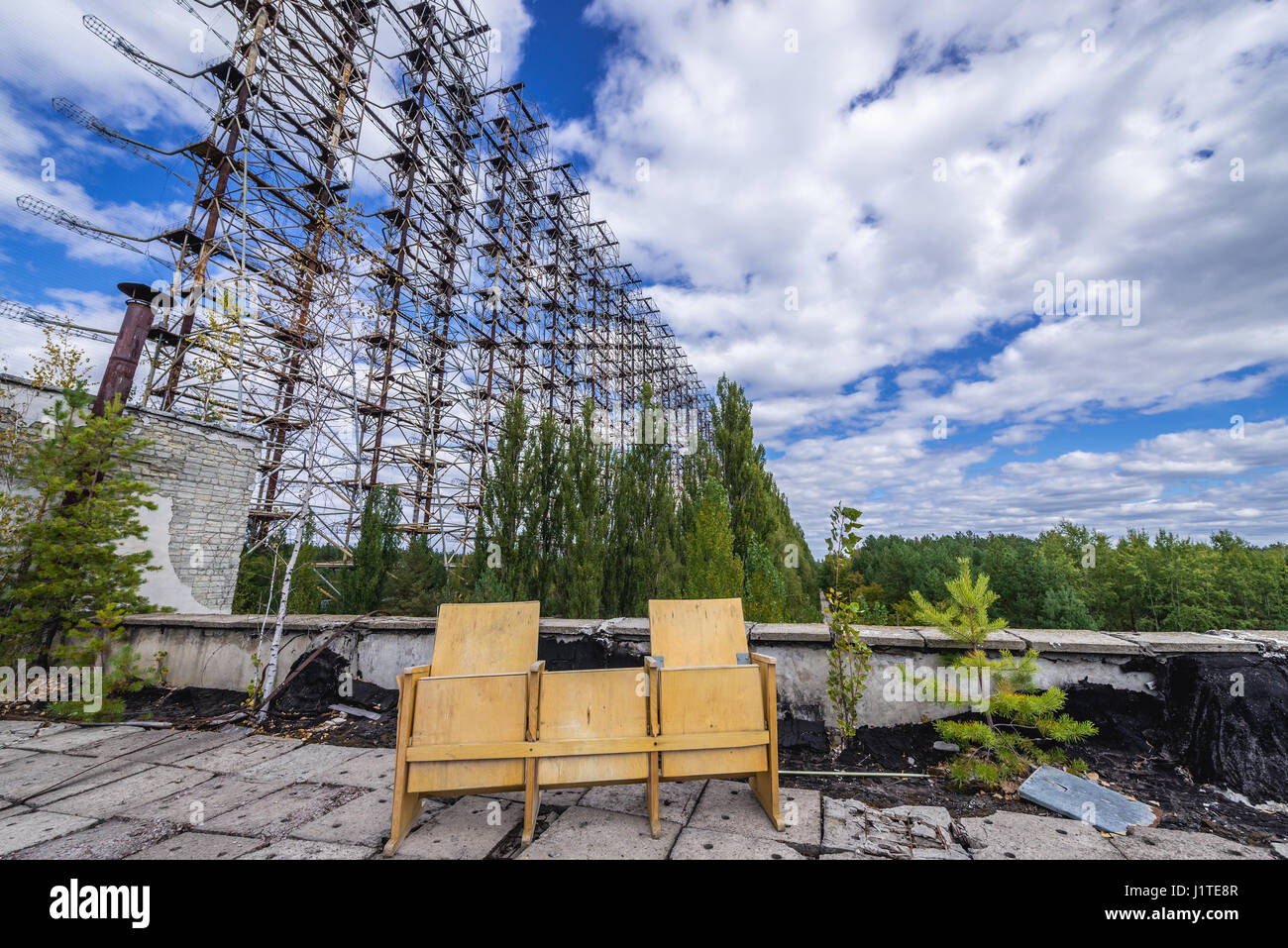 Chairs on roof in Chernobyl-2 military base in Chernobyl Nuclear Power ...
