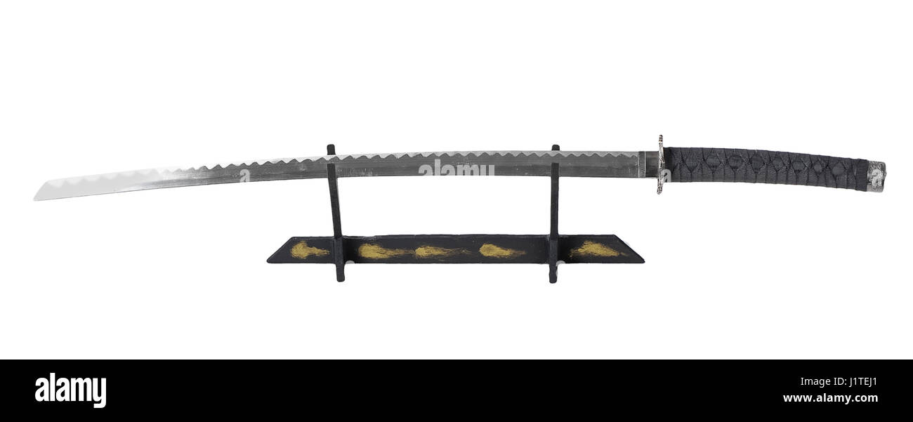 Samurai sword on stand isolated over white Stock Photo - Alamy