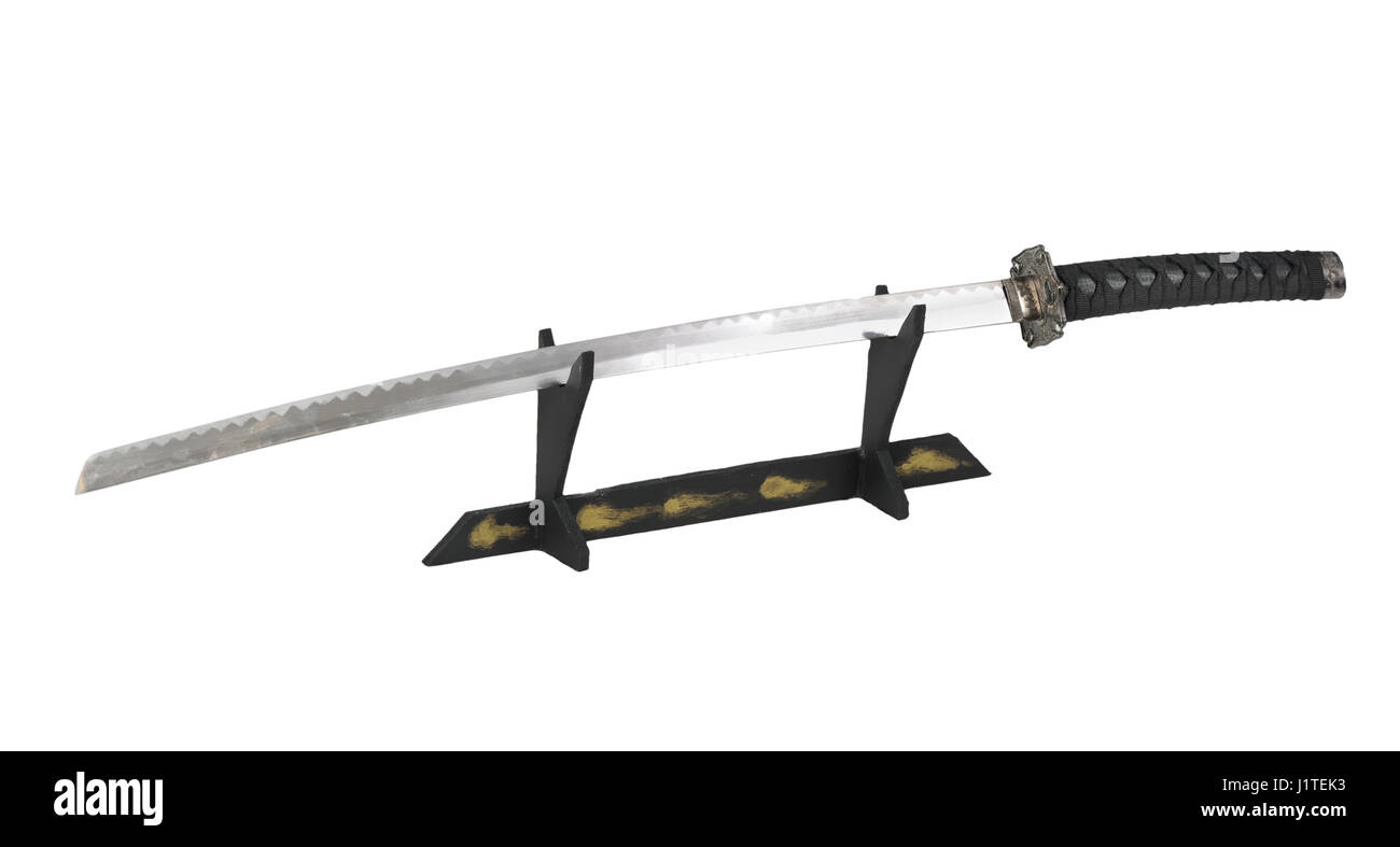 Samurai sword on a stand isolated Stock Photo - Alamy