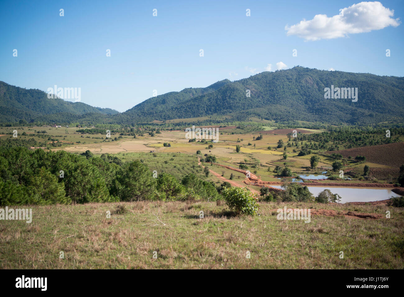 the landscape near the town of Phonsavan in the province Xieng Khuang ...