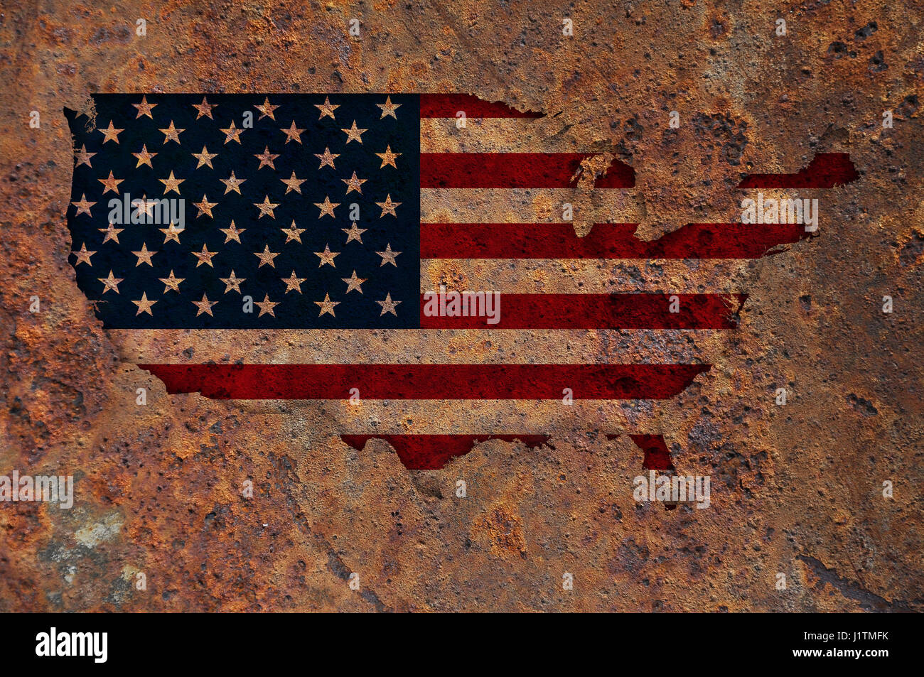 Map and flag of the USA on rusty metal Stock Photo - Alamy