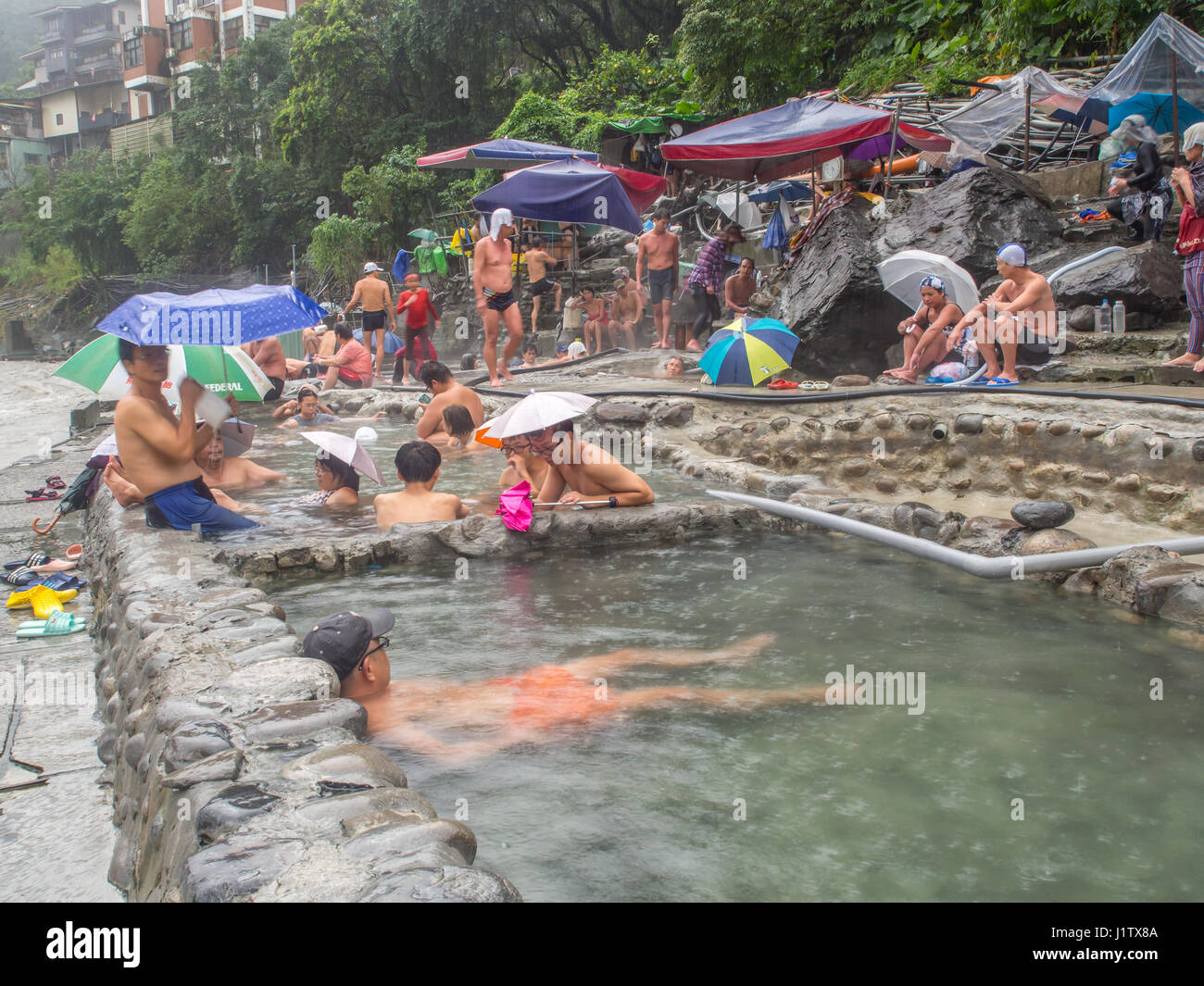 Wulai, Taiwan - October 09, 2016: Public swimming pools with water from ...
