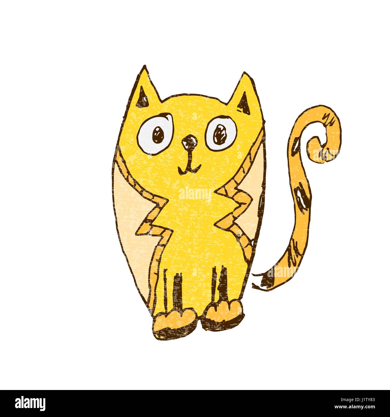 Fun cute yellow cat. Handrawn vector illustration. Funny character pet ...