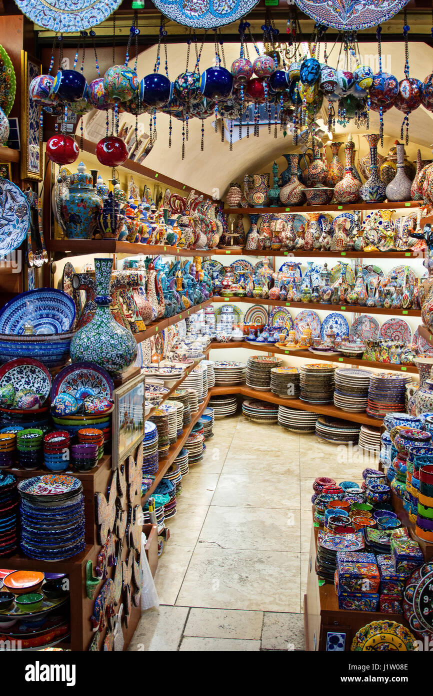 Ceramics store at Grand bazaar in Istanbul vertical view Stock Photo ...
