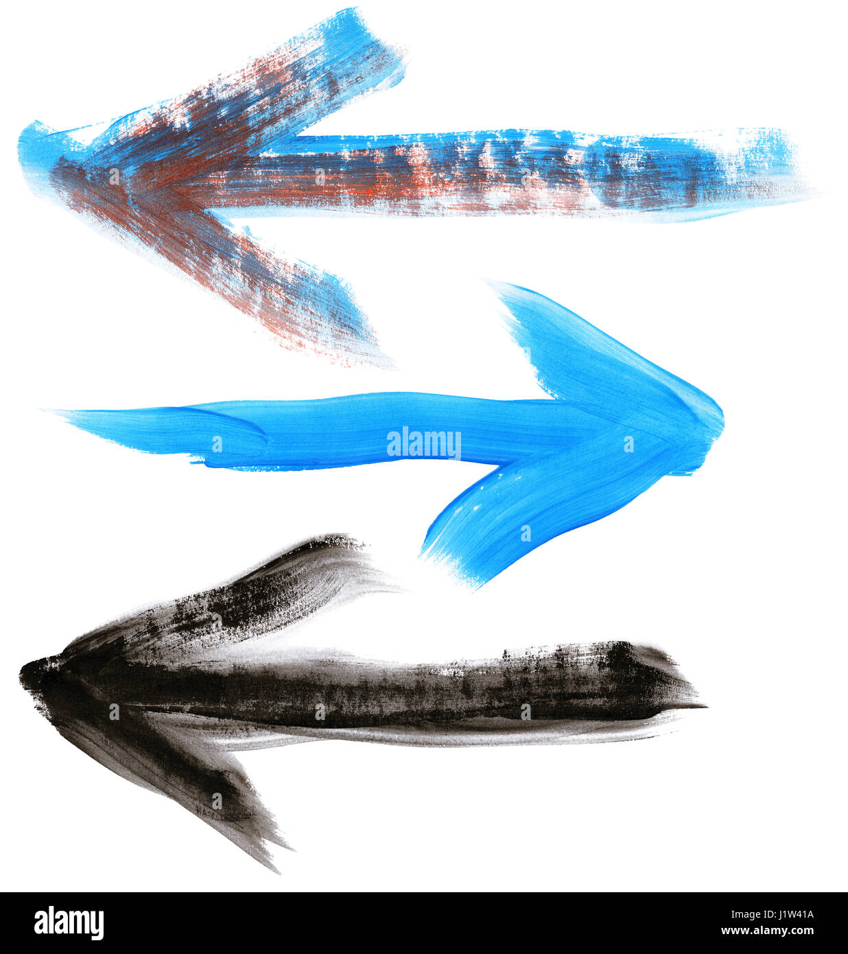 Set of big size hand painted brush stroke arrows isolated on white ...