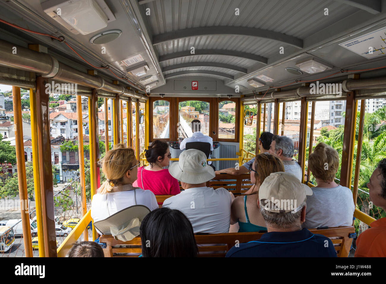 RIO DE JANEIRO - JANUARY 31, 2017: Tourists ride the newly reopened ...