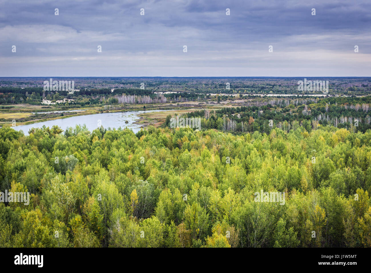 Lake seen from 16-stored block of flats in Pripyat ghost city of ...