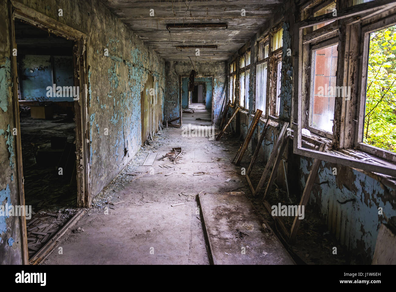 Corridor in High school No 3 in Pripyat ghost city of Chernobyl Nuclear ...