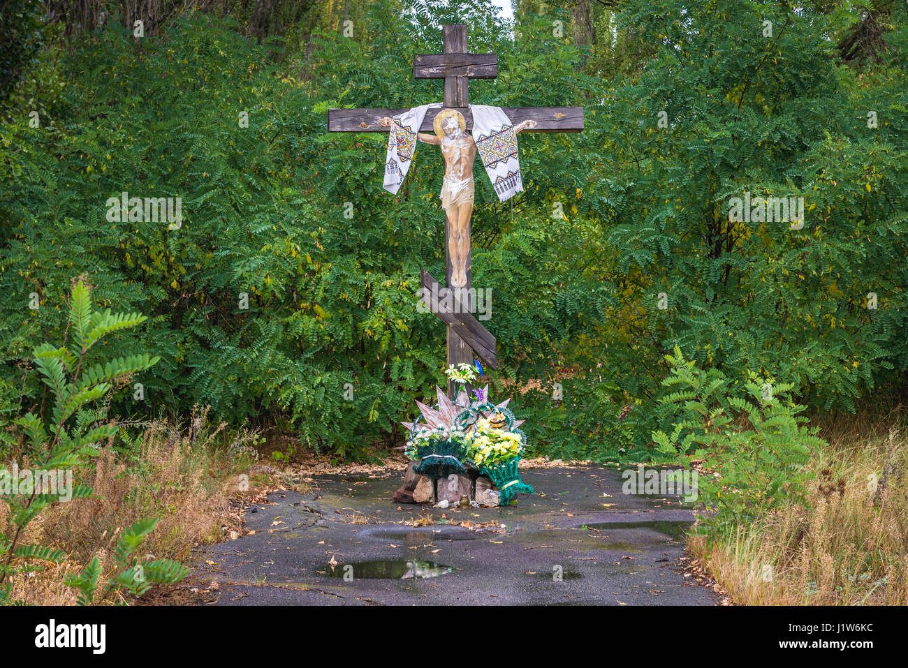 Orthodox cross in Pripyat ghost city of Chernobyl Nuclear Power Plant ...