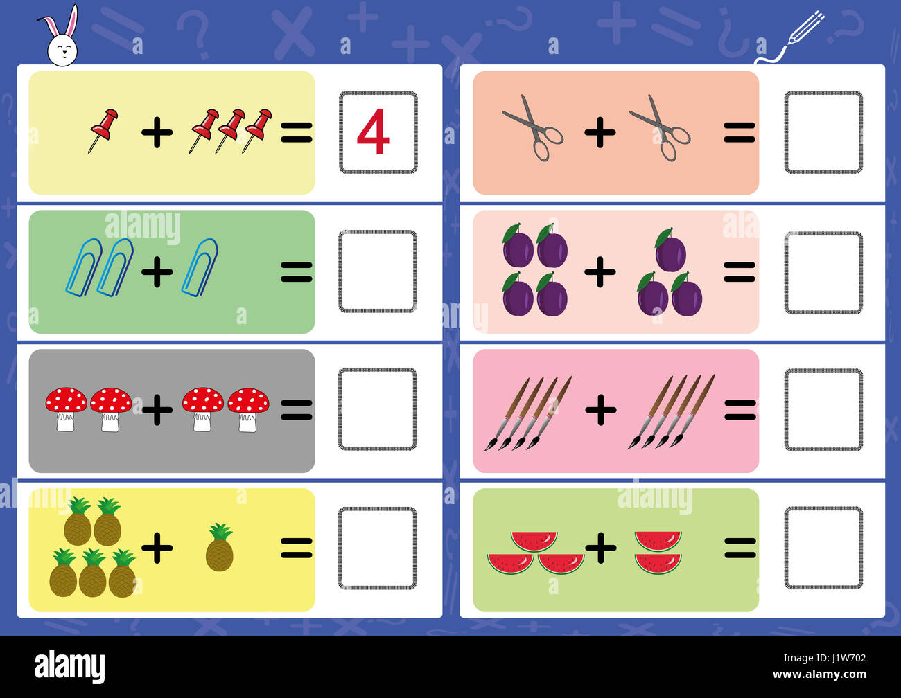 addition the object and write the correct answer Stock Photo - Alamy