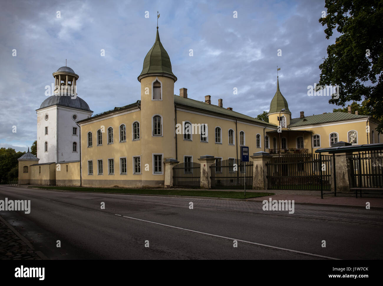 View to Krustpils medieval castle from the street with nobody in the ...