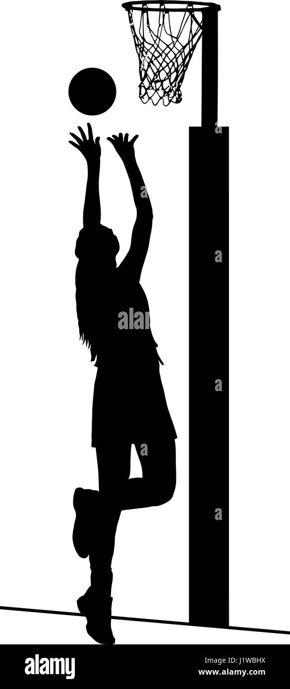 Illustration netball player silhouette jumping hi-res stock photography ...