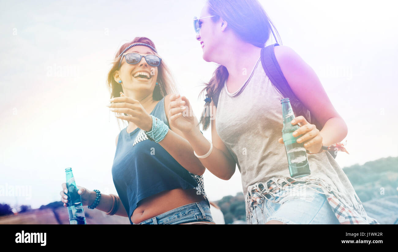 Beautiful happy friends laughing and smiling outdoors Stock Photo - Alamy