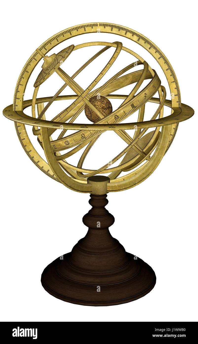 Antique celestial sphere isolated in white background - 3D render Stock ...