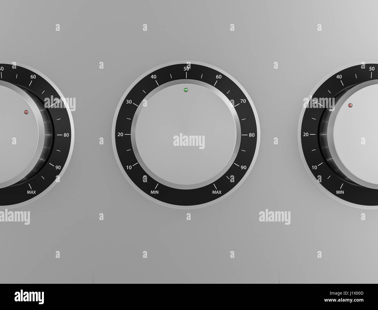 Metal sound volume control knobs. 3d Illustration Stock Photo - Alamy