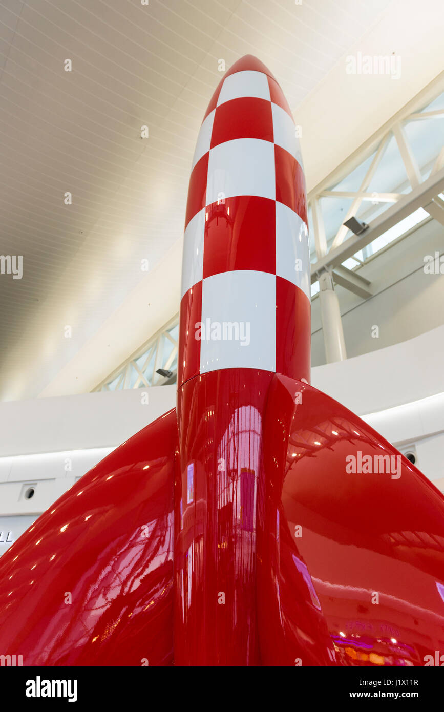 Tintin's rocket at connector on Brussels Airport Stock Photo - Alamy