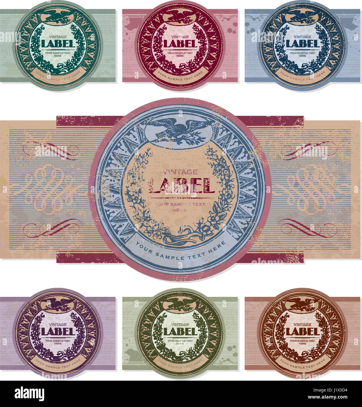 Set of 7 color variations of a vintage label design, scalable and ...