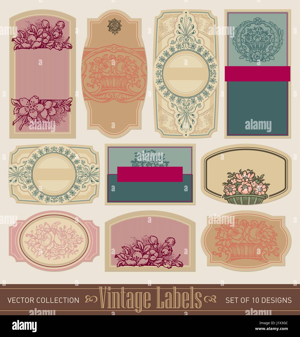 Set of 10 blank ornate vintage labels (vector Stock Vector Image & Art ...