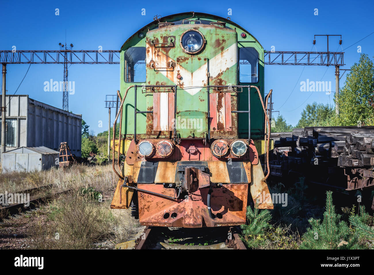 Old locomotive on Yaniv railway station, Chernobyl Nuclear Power Plant ...