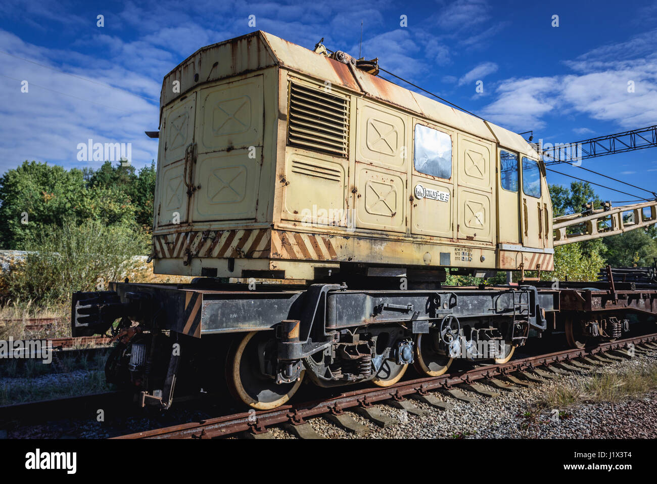 Railroad crane in abandoned Yaniv town railway station, Chernobyl ...