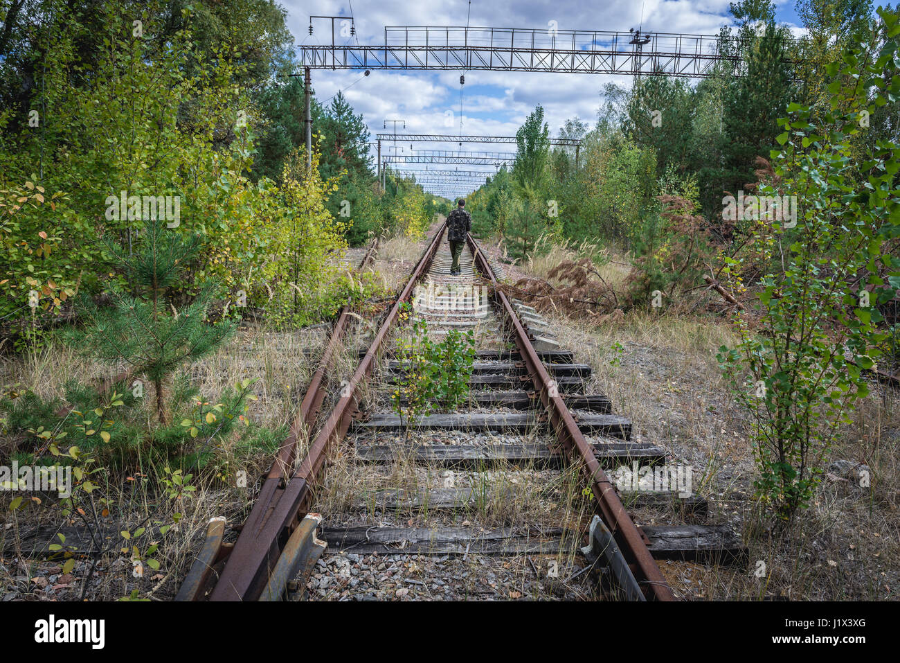 Old railway tracks near Prypiat city and Yaniv railway station in ...