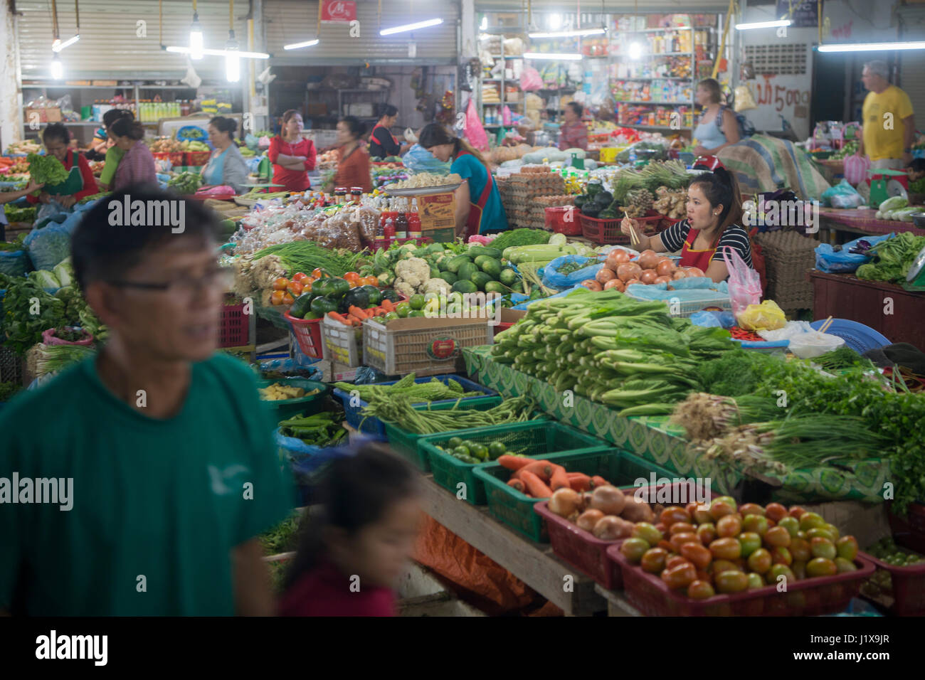 the market in the town of Phonsavan in the province Xieng Khuang in ...
