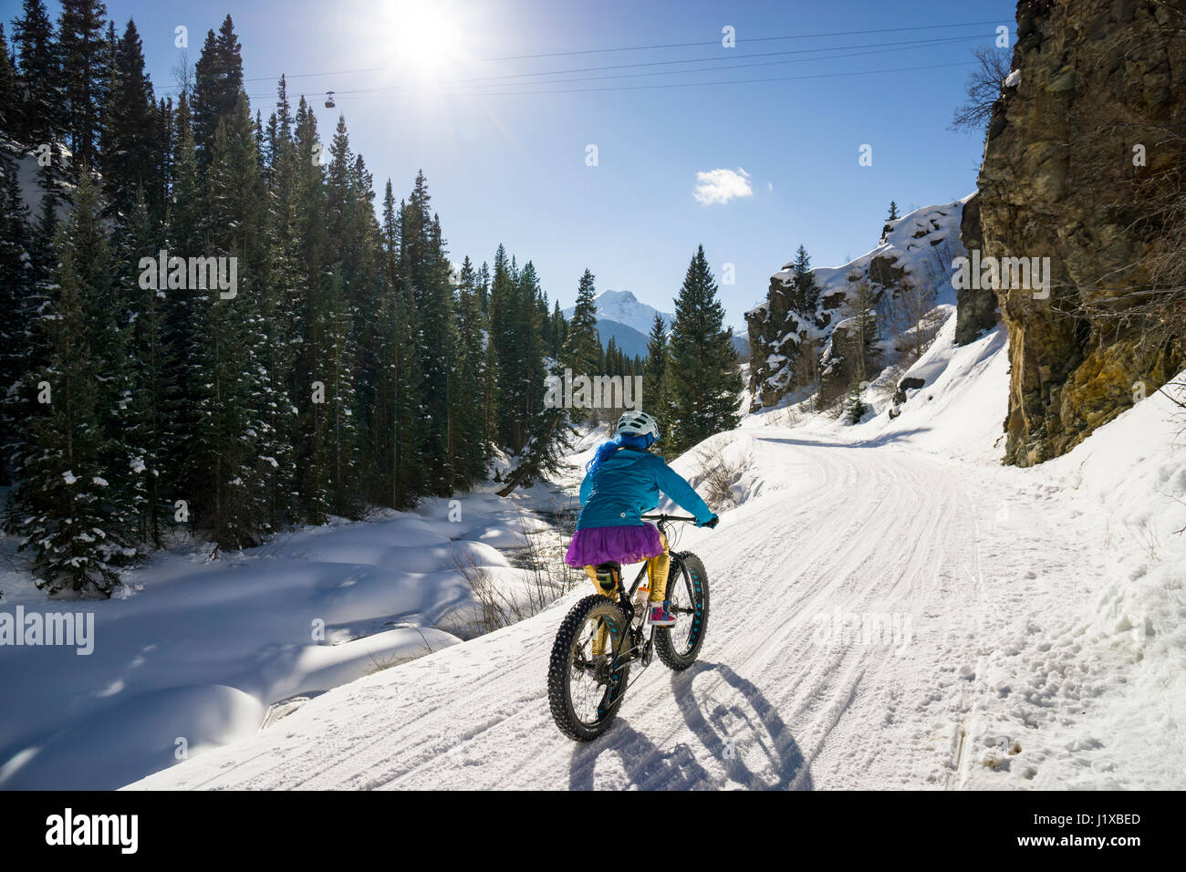 Unknown rider fat biking during the Silverton Whiteout Fat Bike race event, Silverton, CO Stock ...