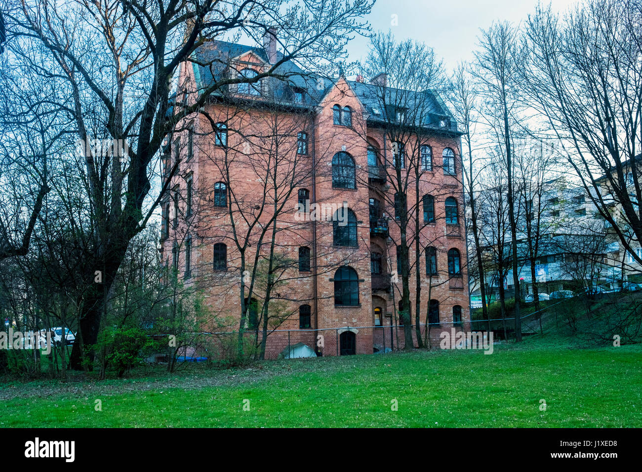 Munich, Bavaria, Germany- March 29, 2017. Typical house in the city of ...