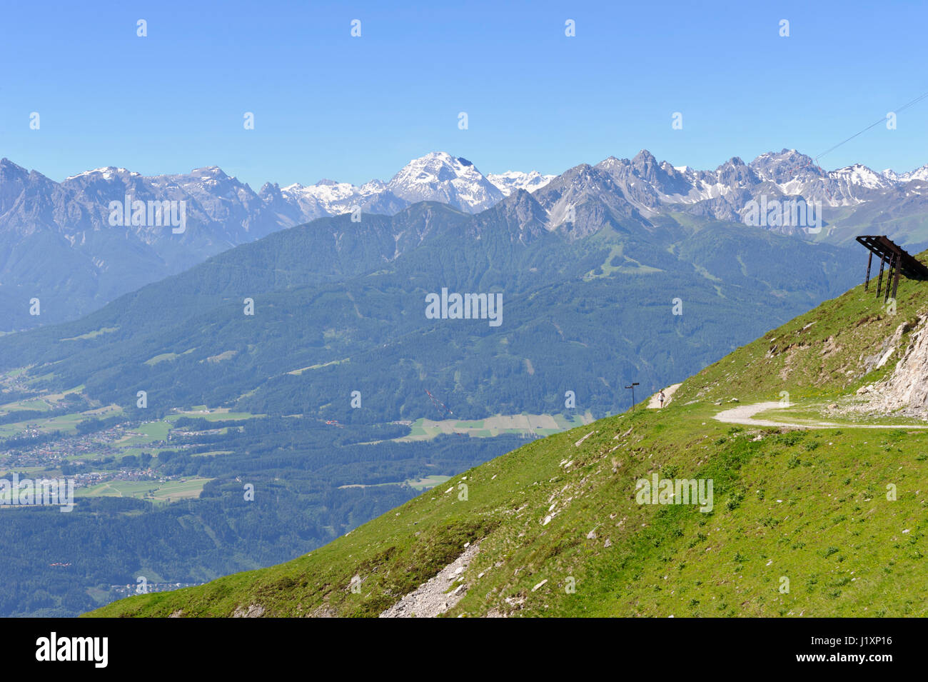 A Panoramic scenery of the mountain range from the Seegrube Cable Car ...