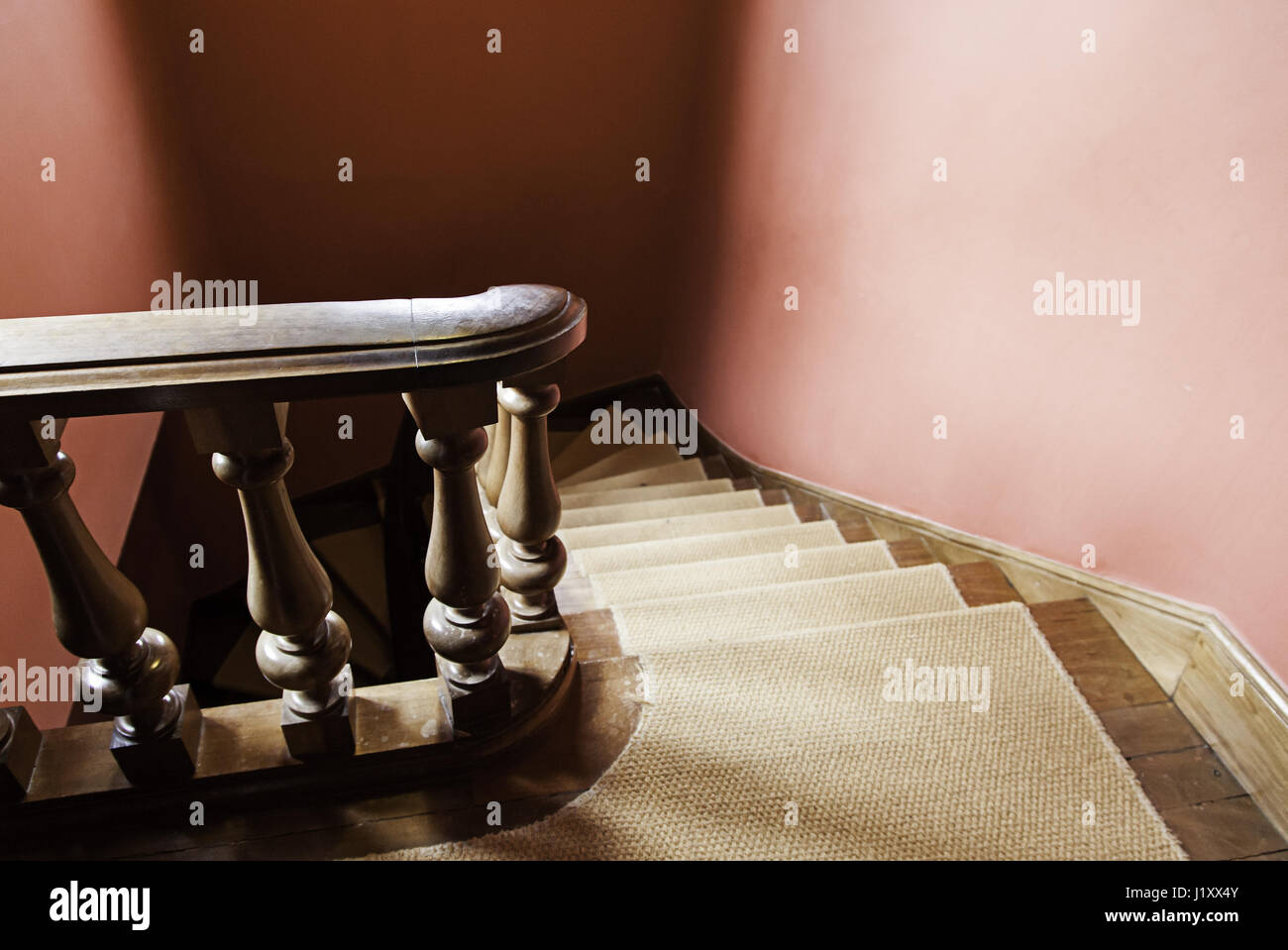 Old wooden stairs, detail of a victorian stairs, art and architecture ...