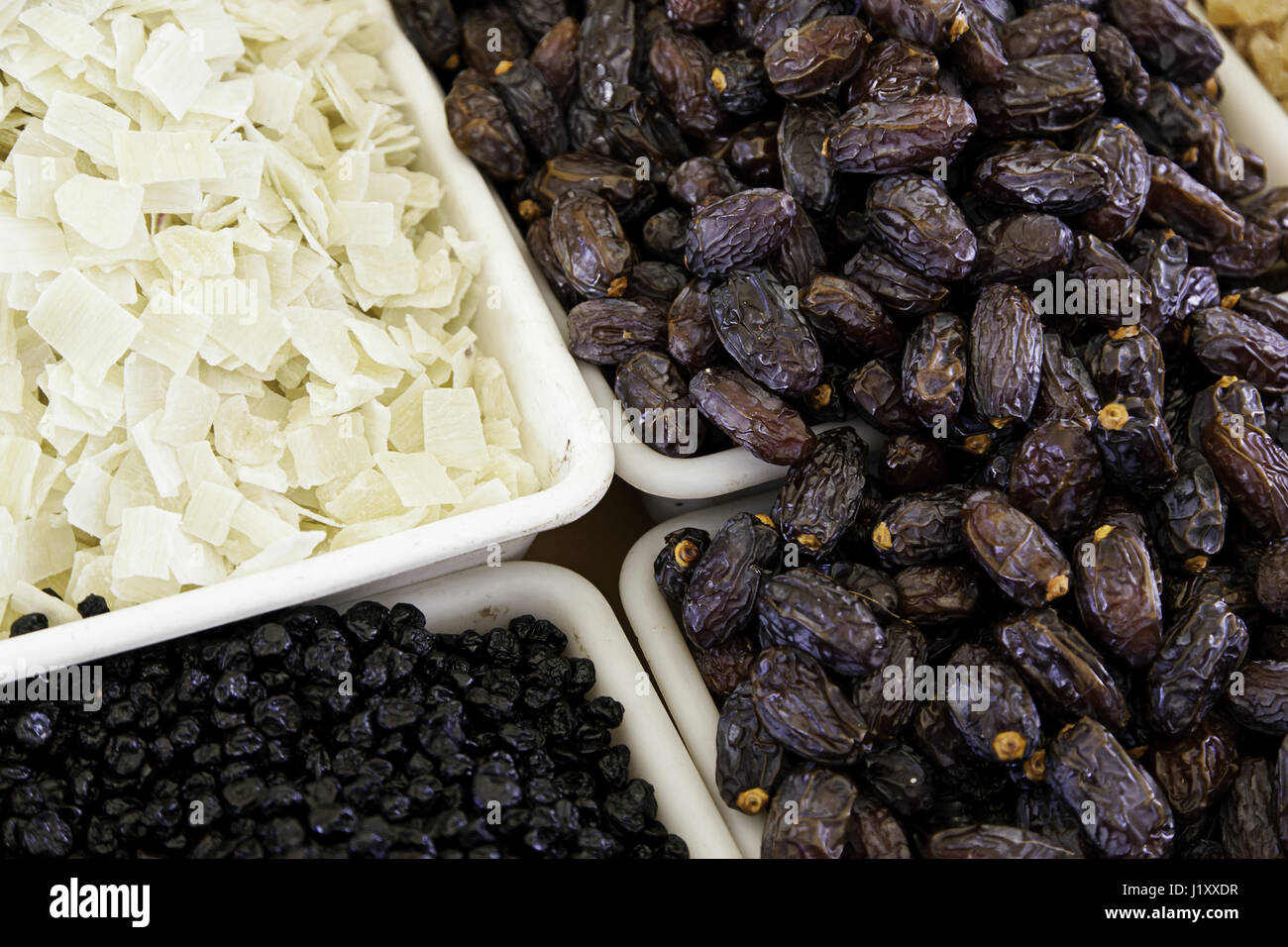 Dried plums, detail of dried fruit, preservation and healthy food Stock ...
