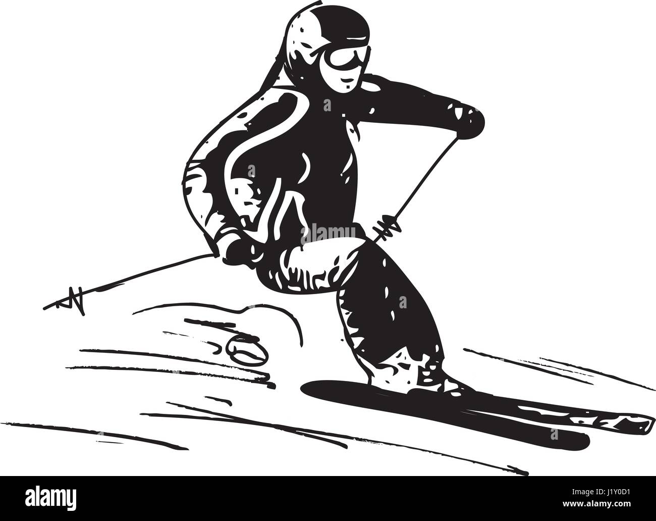 Illustration of skier skiing downhill on abstract background Stock ...