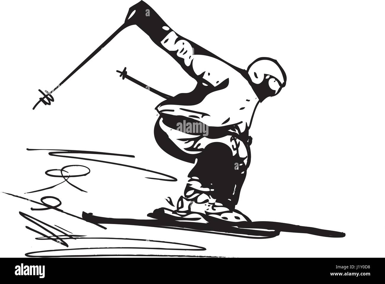 Illustration of skier skiing downhill on abstract background Stock ...