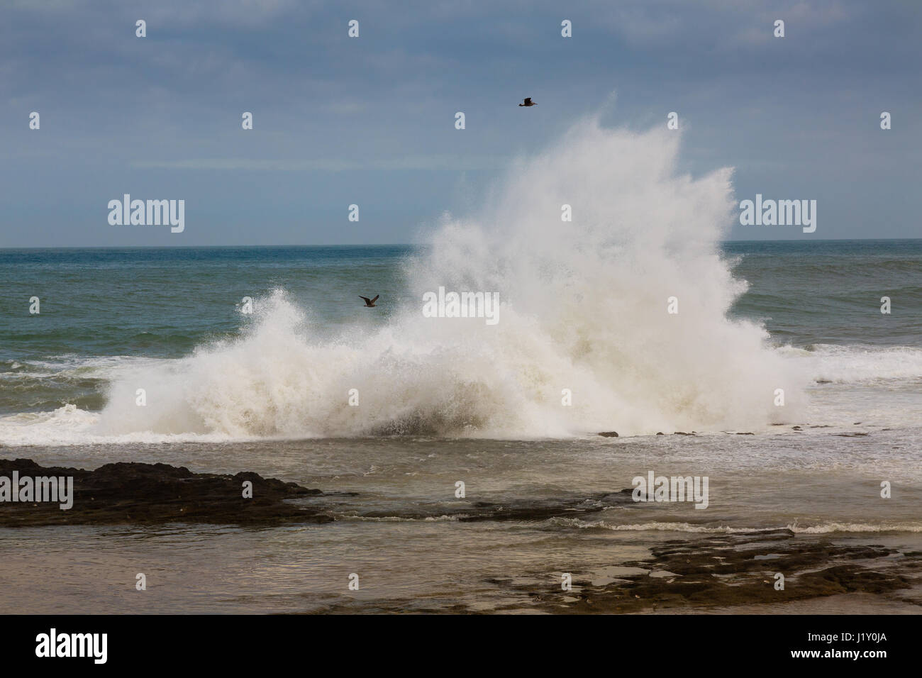 Stormy Atlantic under the cliffs on coast near Rabat-Sale, Morocco ...