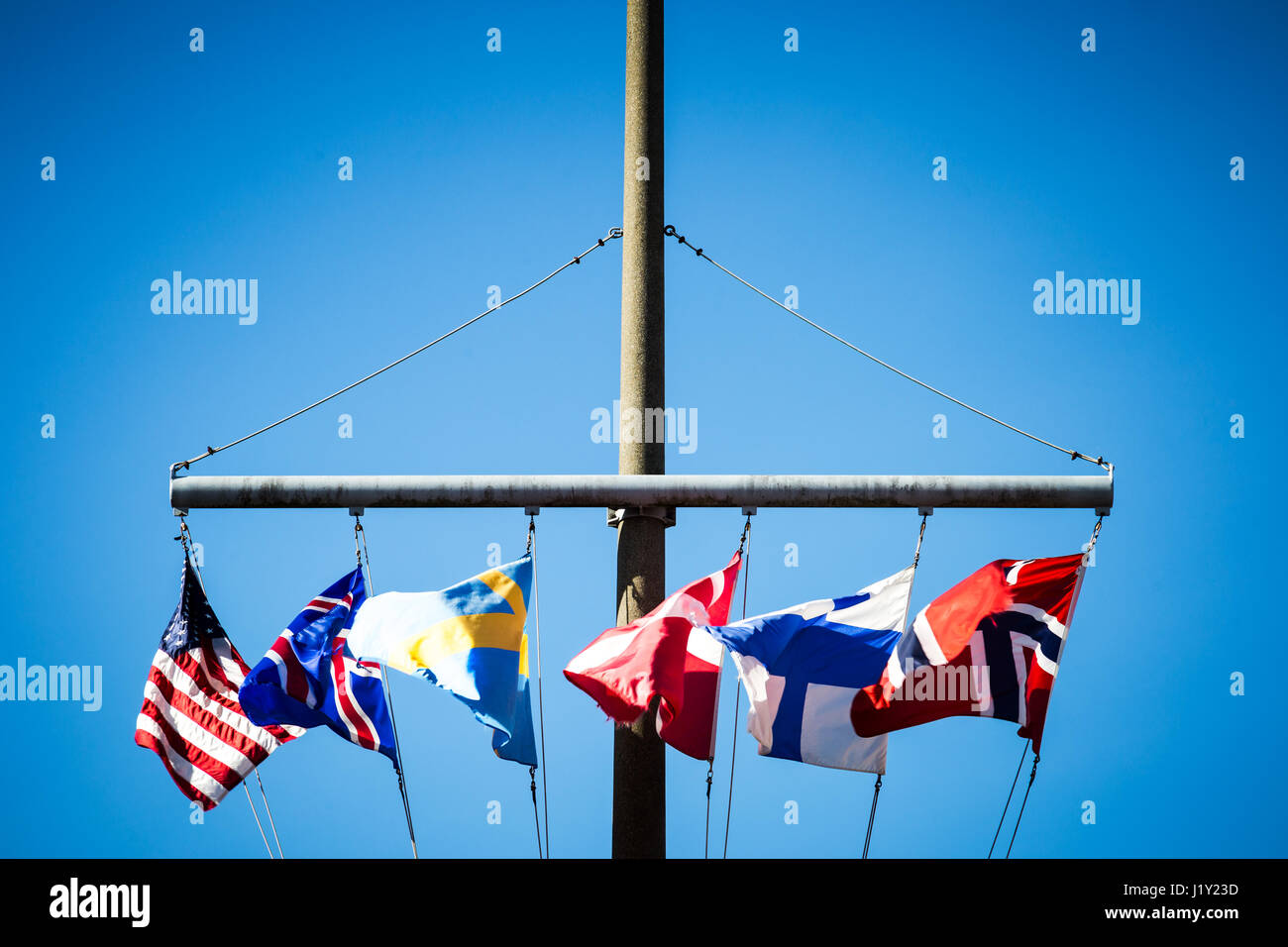 Scandinavian and US flags in the historic Scandinavian neighborhood of ...