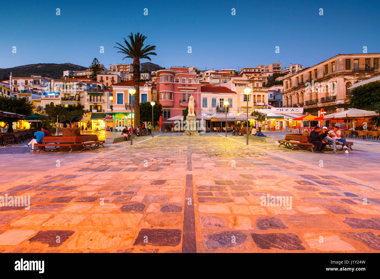 Main square of Vathy town on Samos island, Greece Stock Photo - Alamy