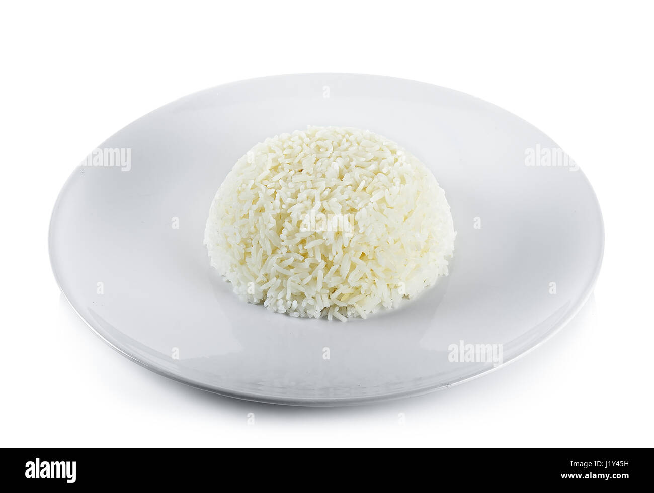 Cooked rice with plate isolated on white background Stock Photo - Alamy