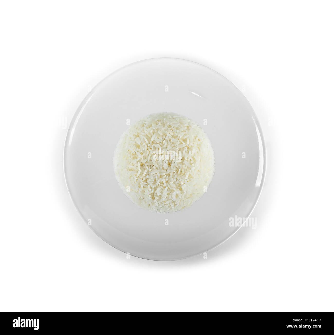 Cooked rice with plate isolated on white background Stock Photo - Alamy