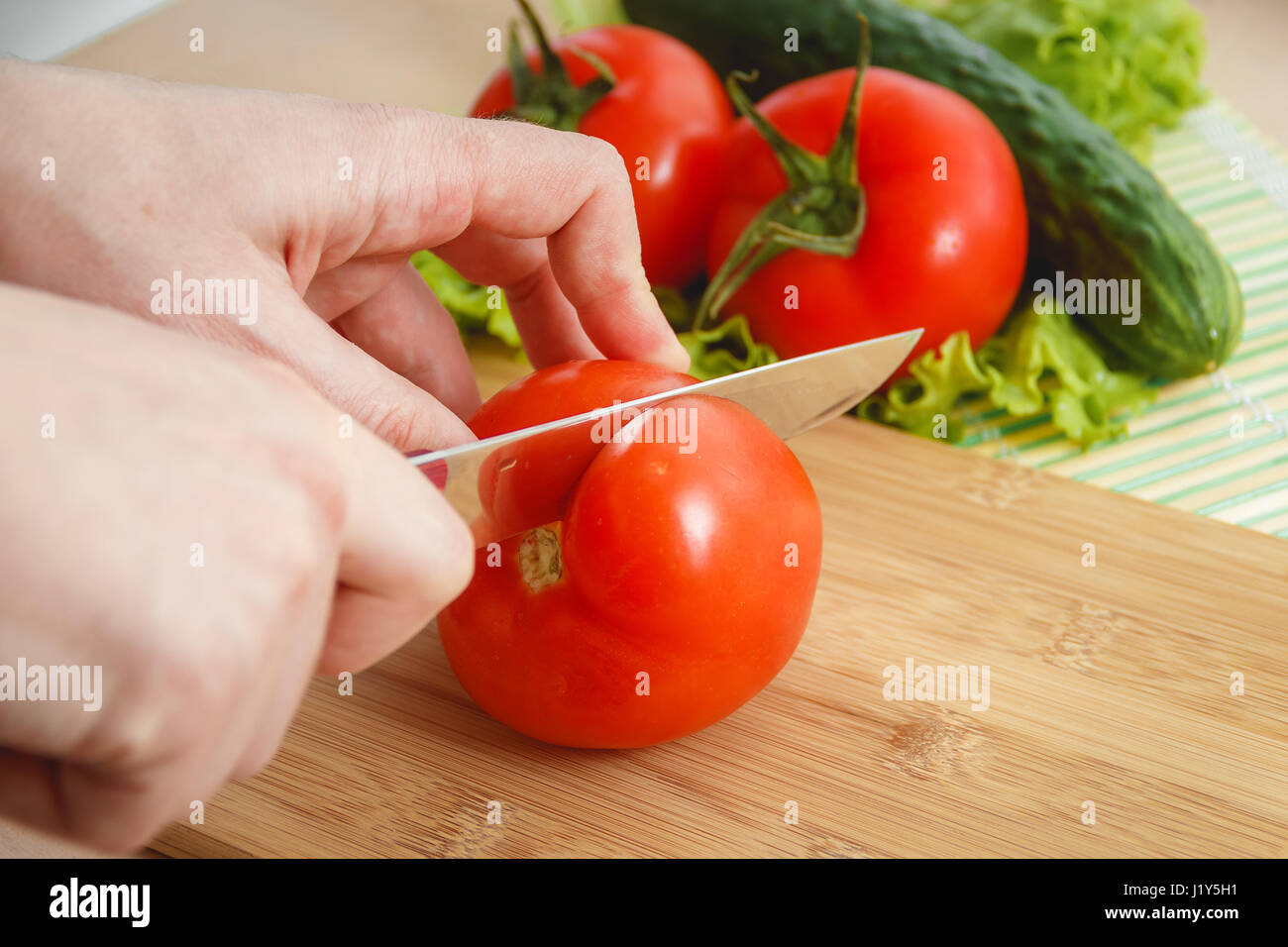 cutted tomato, cucumber vegetable and salad. Health care food Stock ...