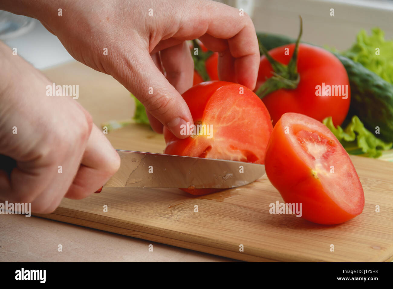 cutted tomato, cucumber vegetable and salad. Health care food Stock ...